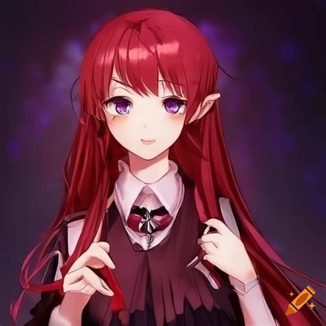Masterpiece 2d Lovely Anime Girl Red Hair Purple Eyes Beautiful Face Full Body On Craiyon