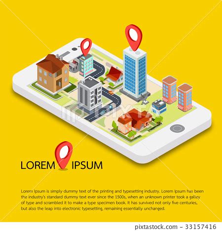 Flat 3d Isometric Mobile GPS Navigation Maps Stock Illustration