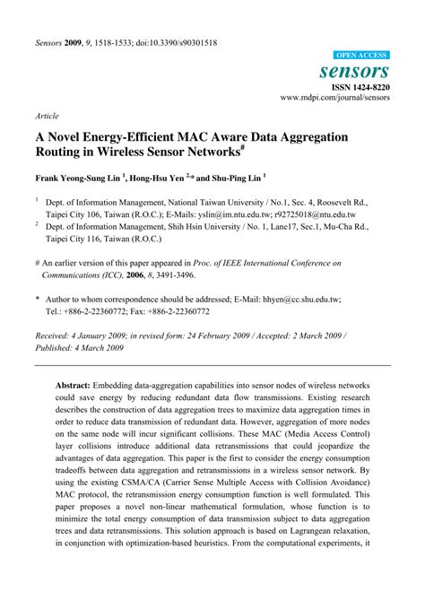 pdf a novel energy efficient mac aware data aggregation routing in wireless sensor networks