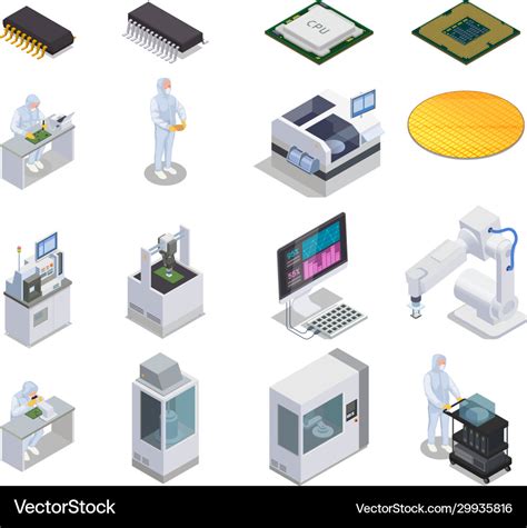 Semiconductor Production Icon Set Royalty Free Vector Image