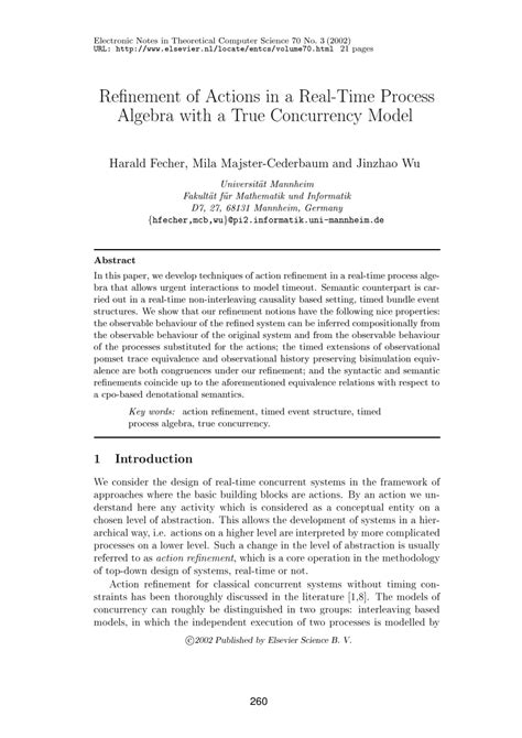 pdf refinement of actions in a real time process algebra with a true concurrency model