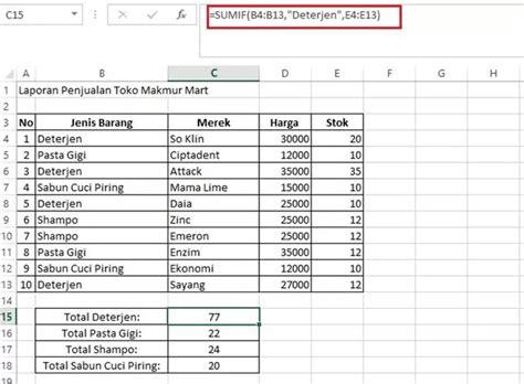 Cara Menggunakan Rumus SUMIF Pada Excel Untuk Menghitung Jumlah Stok