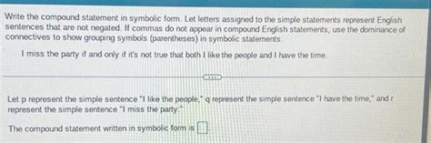 solved write the compound statement in symbolic form let