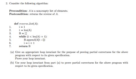 2 consider the following algorithm precondition a