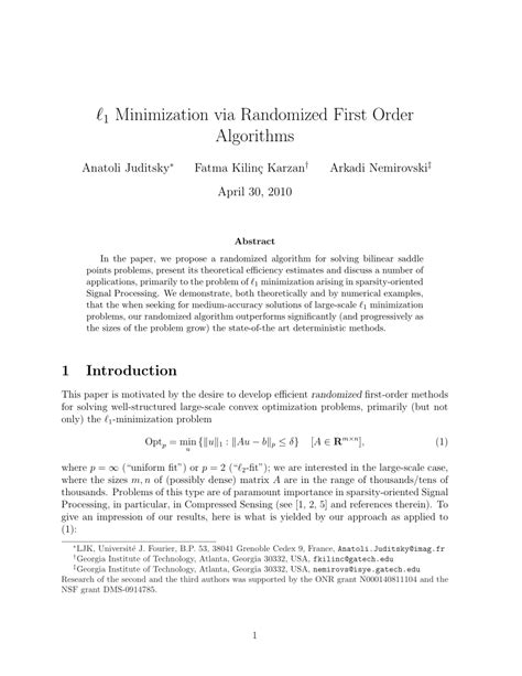 pdf ℓ1 minimization via randomized first order algorithms