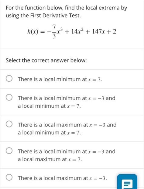 solved for the function below find the local extrema by