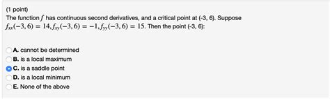 solved 1 point the function f has continuous second