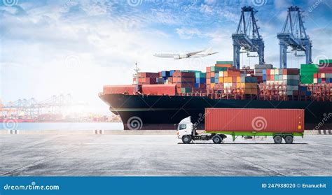 Container Cargo Freight Ship During Discharging At Industrial Port Move