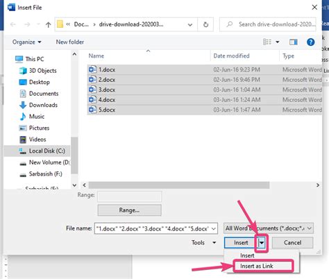 how to append multiple documents to one single file on microsoft word