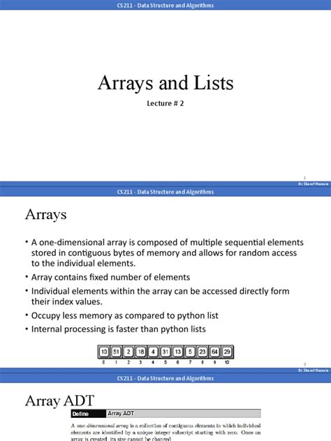 cs 211 data structure and algorithms lecture2 pdf array data structure matrix mathematics