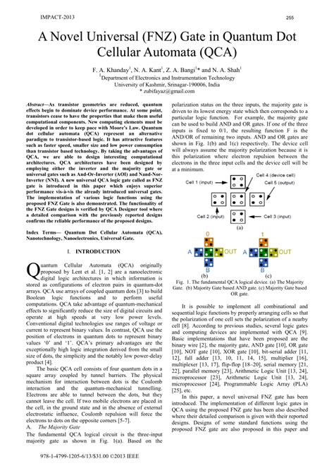 pdf a novel universal fnz gate in quantum dot cellular automata qca