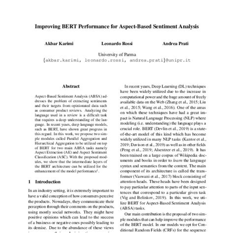 improving bert performance for aspect based sentiment analysis acl anthology