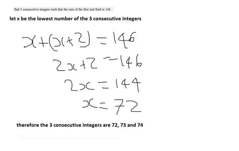 solution find 3 consecutive integers such that the sum of the first and third is 146