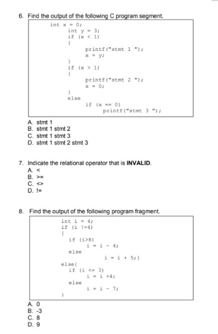 solved 6 find the output of the following program segment