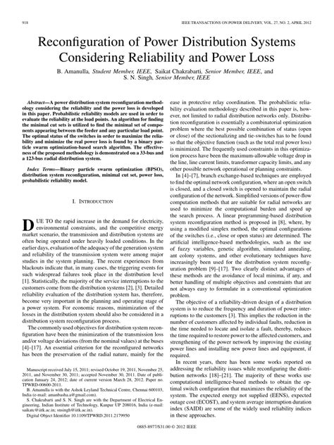 pdf reconfiguration of power distribution systems considering reliability and power loss
