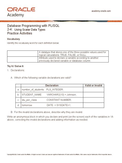 database programming with pl sql 2 4 practice activities using scalar data types pdf