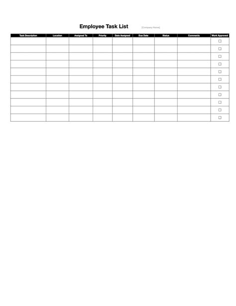 Employee Task List Template
