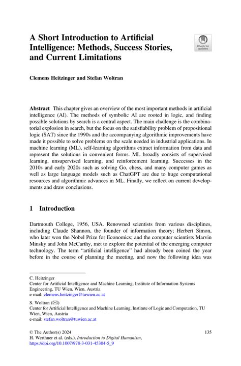 pdf a short introduction to artificial intelligence methods success stories and current