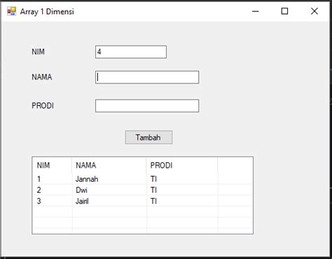 membuat program array 1 dimensi dengan visual basic