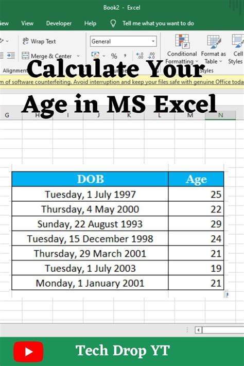 how to calculate age using date of birth in ms excel tech drop yt excel excel tutorials