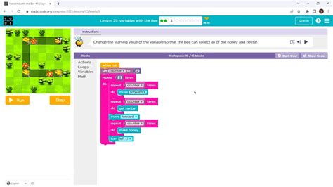 L25 3 Code Org Express 2021 Lesson 25 Variables With The Bee