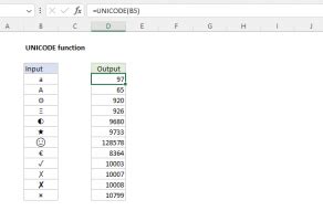 Excel UNICODE Function Exceljet