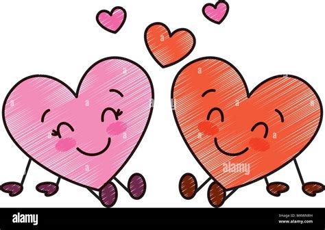 Bonitos Corazones Pareja Sentada La Relación De Amor De Dibujos Animados Ilustración Del Vector