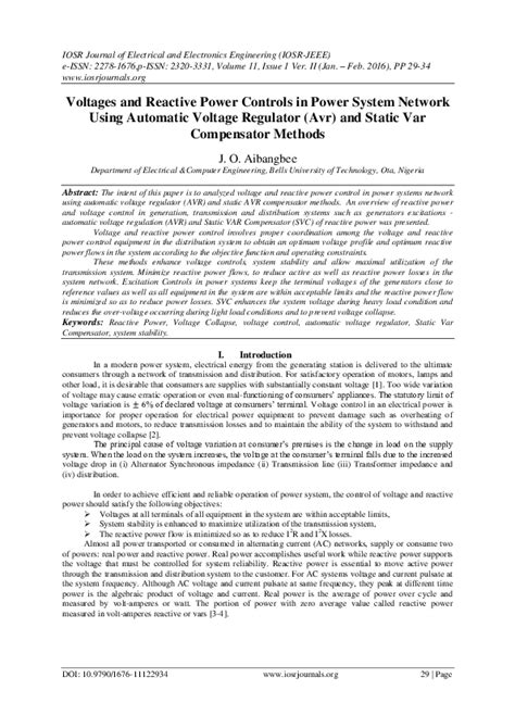 pdf voltages and reactive power controls in power system network using automatic voltage