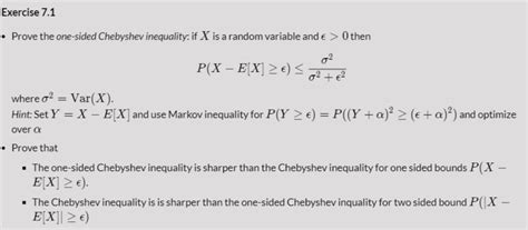solved prove the one sided chebyshev inequality if x is a