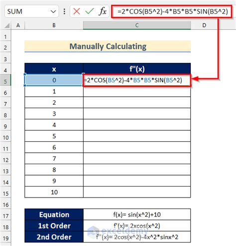 how to calculate the second derivative in excel 2 examples