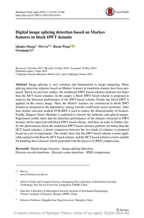digital image splicing detection based on markov features in block dwt domain request pdf