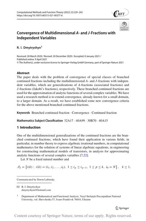 convergence of multidimensional a and j fractions with independent variables request pdf
