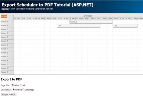 scheduler pdf export tutorial asp c vb daypilot news html5 calendar scheduler