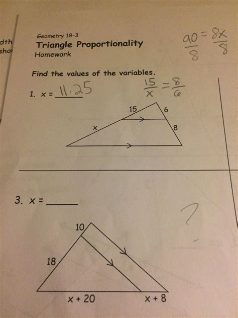 triangle proportionality theorem worksheet