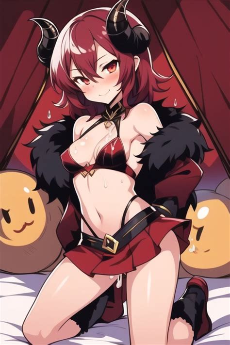 Rule 34 1girls Ai Generated Blush Cum Demon Girl Demon Horns Female Medium Breasts Red Hair