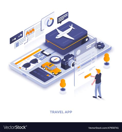 Flat Color Modern Isometric Design Travel App Vector Image