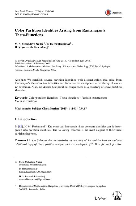 pdf color partition identities arising from ramanujan s theta functions m s mahadeva naika