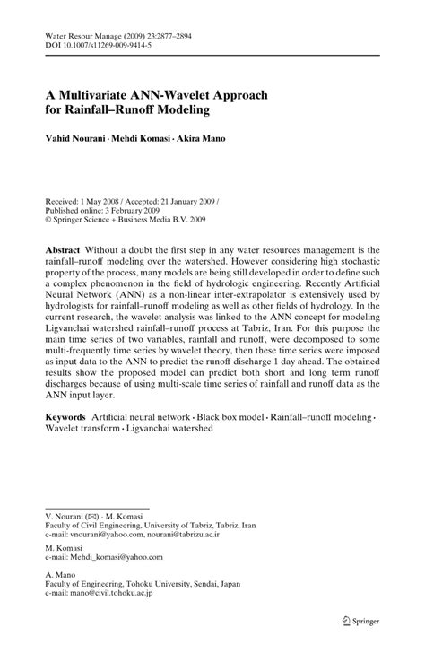pdf a multivariate ann wavelet approach for rainfall runoff modeling