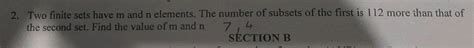 two finite sets have m and n elements the total no q subset first set is 56 more than the