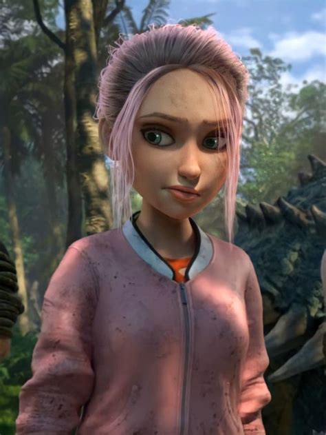 An Animated Girl With Pink Hair Standing Next To Another Woman In Front Of Some Trees