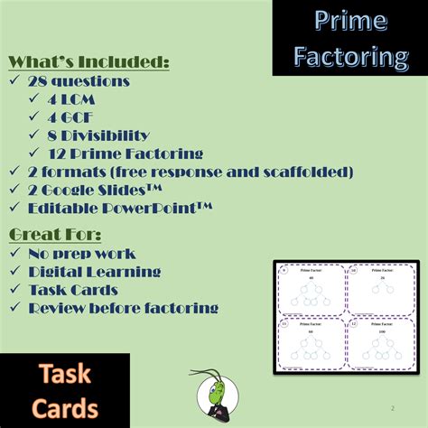 prime factoring lcm gcf and divisibility rules task cards editable made by teachers