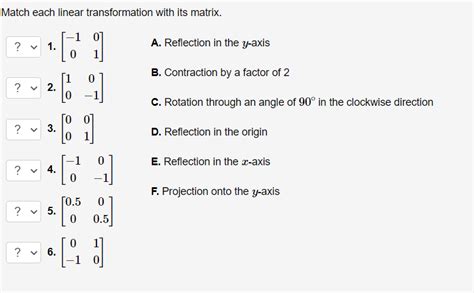 solved match each linear transformation with its matrix 1