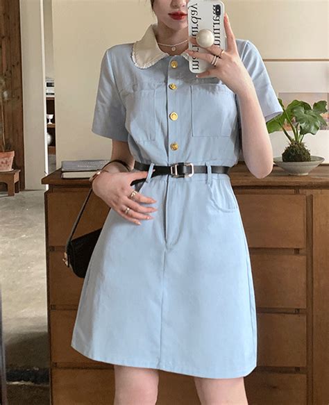 당일발송 숏L 롱3XL 4XL 4XL 빅사이즈 레이스 카라 금장 반팔원피스 벨트 미니원피스 A라인 트임 롱원피스 두가지