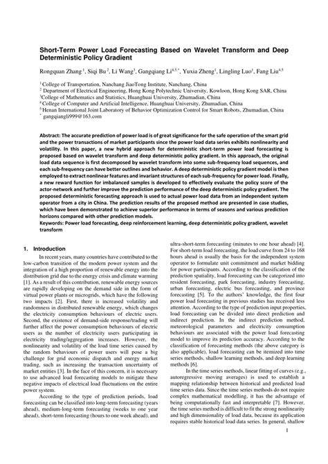 pdf short term power load forecasting based on wavelet transform and deep deterministic policy