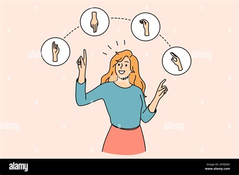Hand Language And Gesture Concept Young Smiling Woman Standing Choosing Between Various Finger