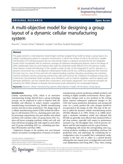 pdf a multi objective model for designing a group layout of a dynamic cellular manufacturing