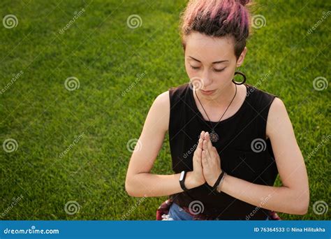 Woman With Dreadlocks Doing Yoga Exercises Outdoors Stock Image Image Of Sitting Pink 76364533