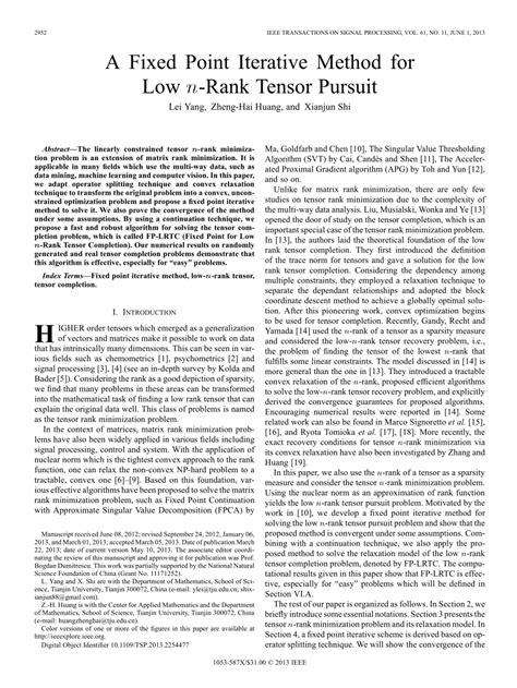 pdf a fixed point iterative method for low n rank tensor pursuit