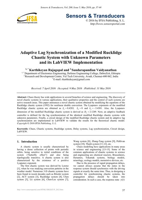 pdf adaptive lag synchronization of a modified rucklidge chaotic system with unknown