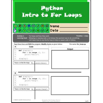 Python Intro To For Loops Editable Activities Resource Package TPT